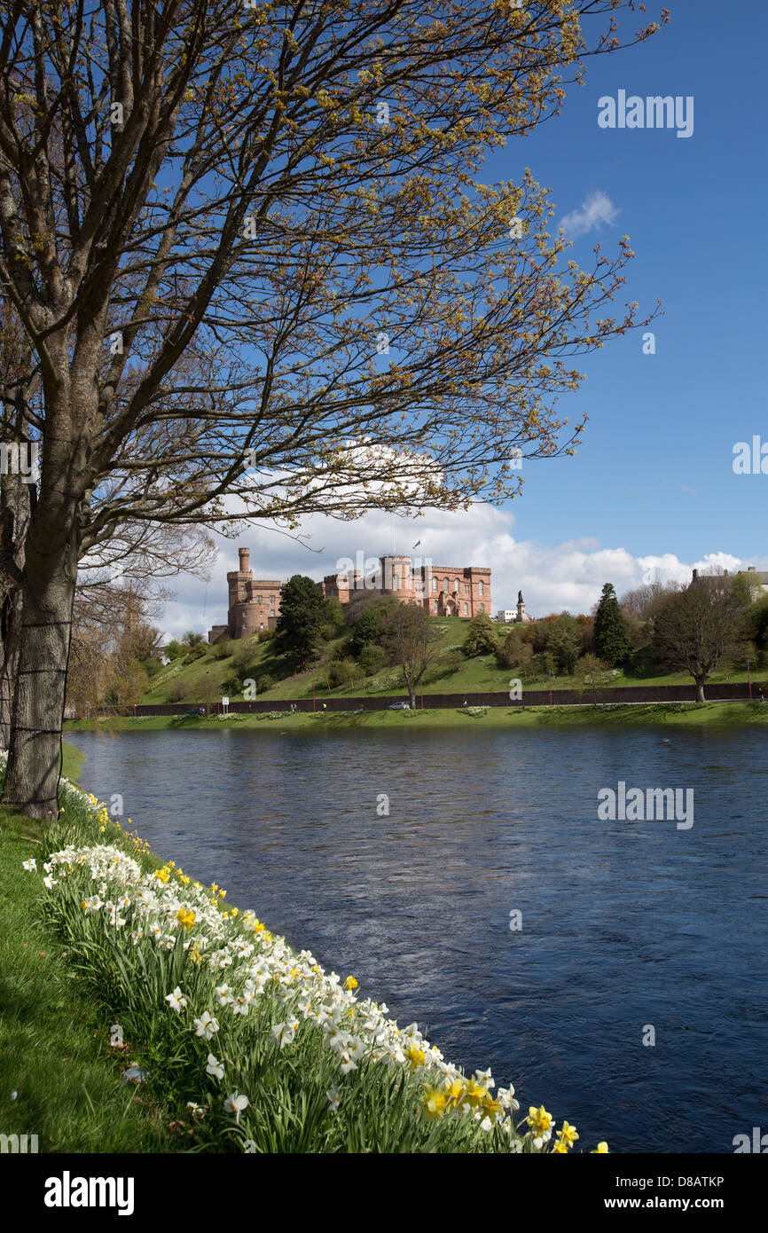City of Inverness, Scotland. Spring view of the River Ness waterfront ...