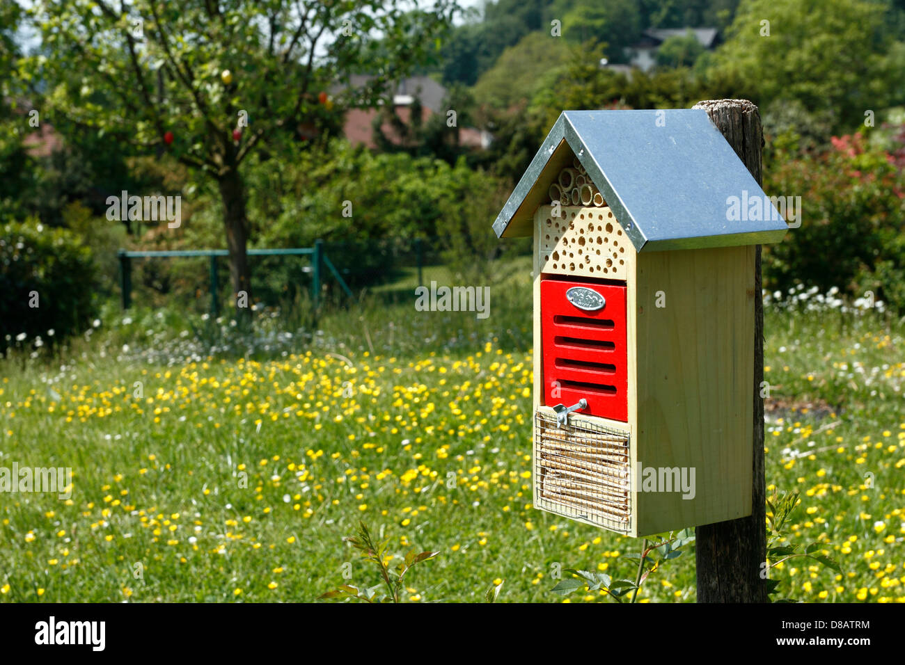Modern wild bee nesting box, Chiemgau Upper Bavaria Germany Stock Photo ...