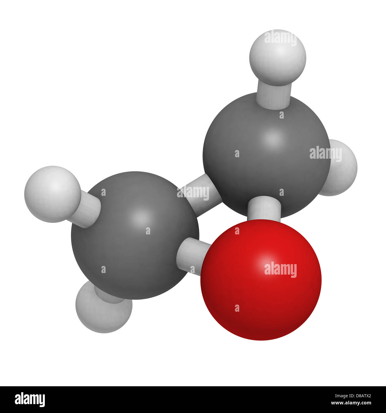 Ethylene oxide (oxirane), molecular model. Ethylene is the simplest ...