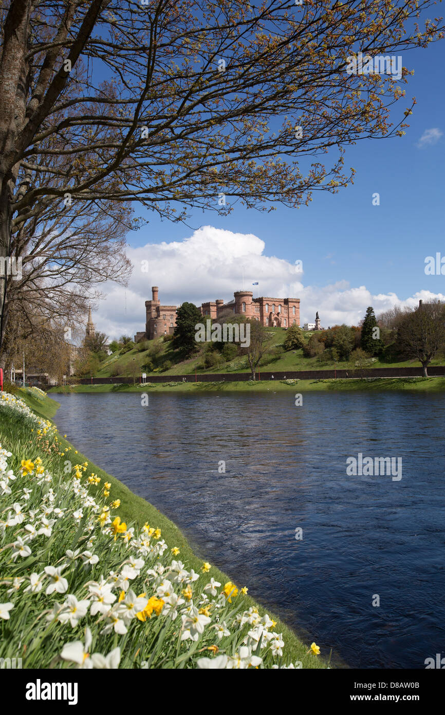 City of Inverness, Scotland. Spring view of the River Ness waterfront ...