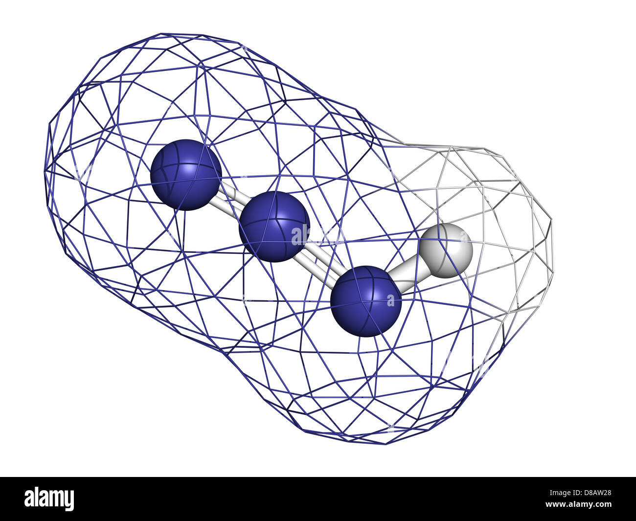 Hydrazoic acid (hydrogen azide), molecular model. Atoms are represented ...