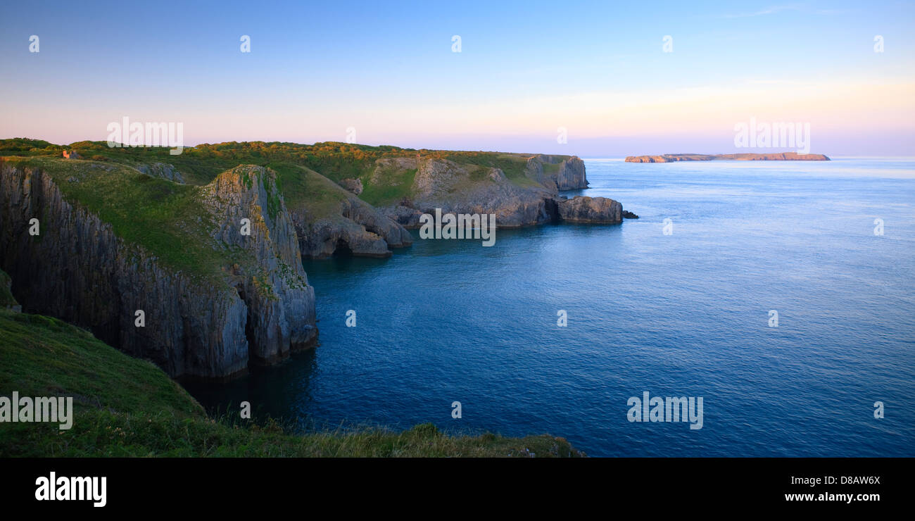 Lydstep nr Tenby Pembrokeshire Wales with Caldey Island in the ...