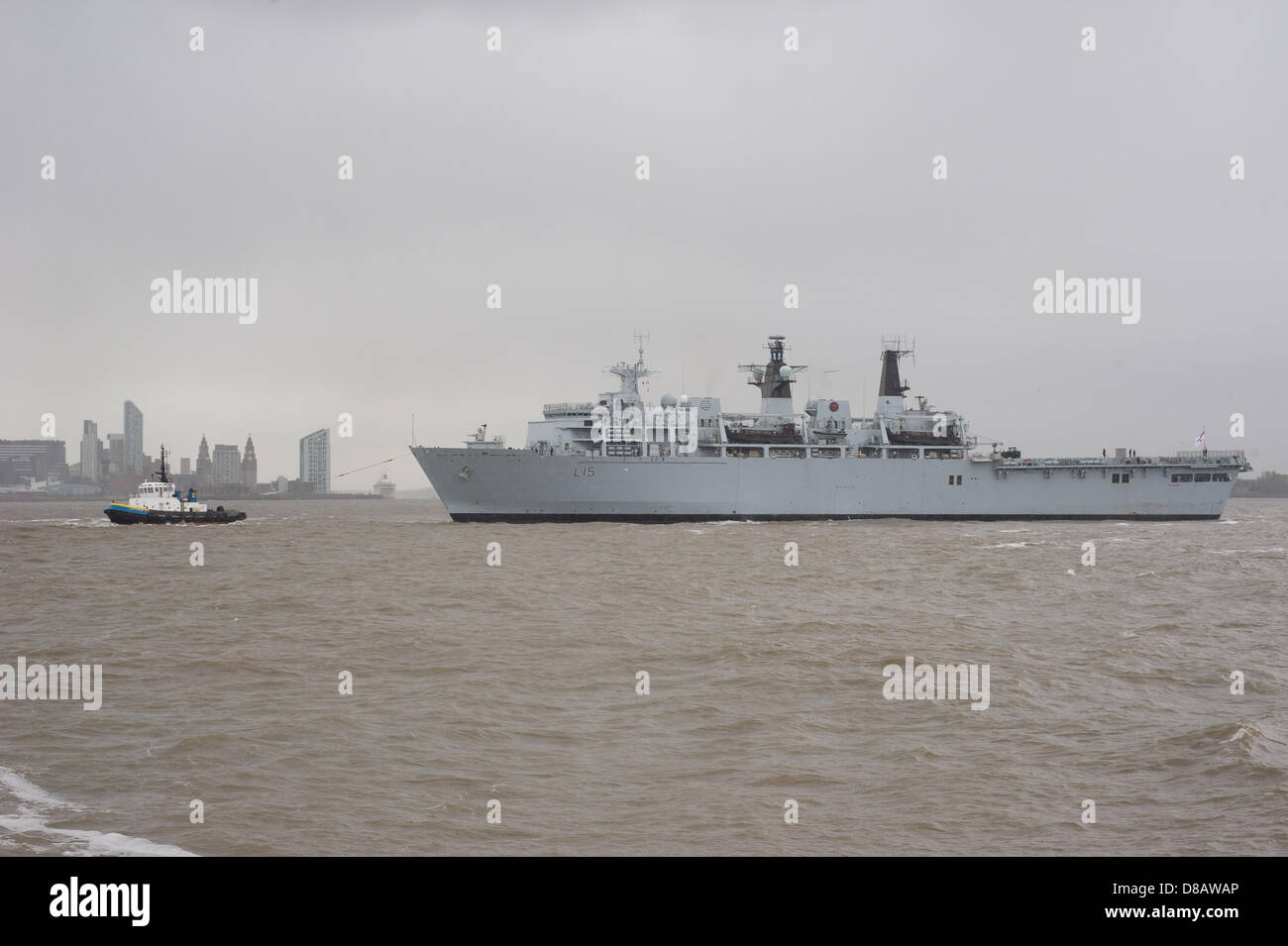 Liverpool, UK. 23rd May 2013. Royal Navy vessel HMS Bulwark arrives in ...