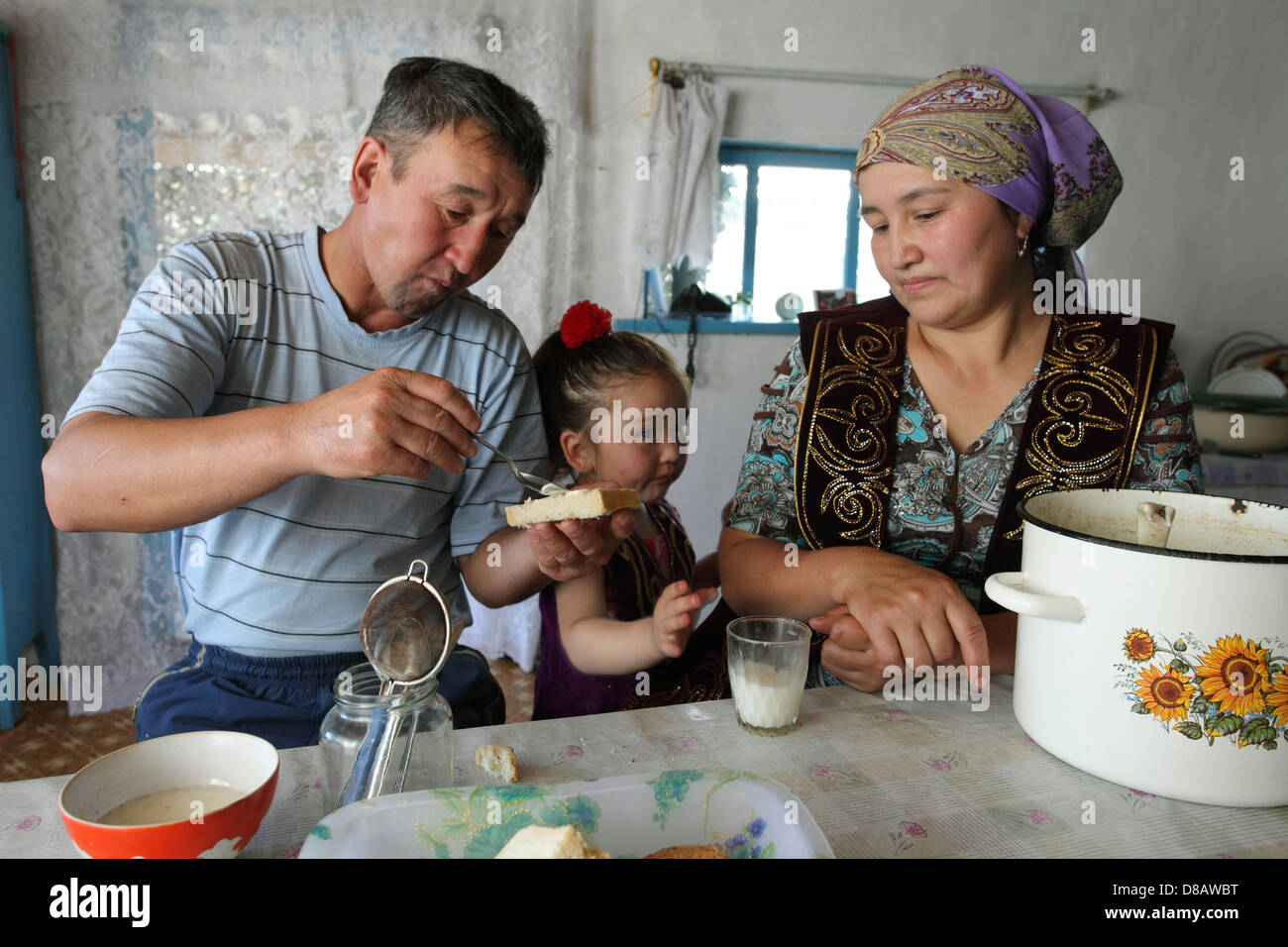 ordinary kazakh family at rural home has a breakfast Stock Photo - Alamy