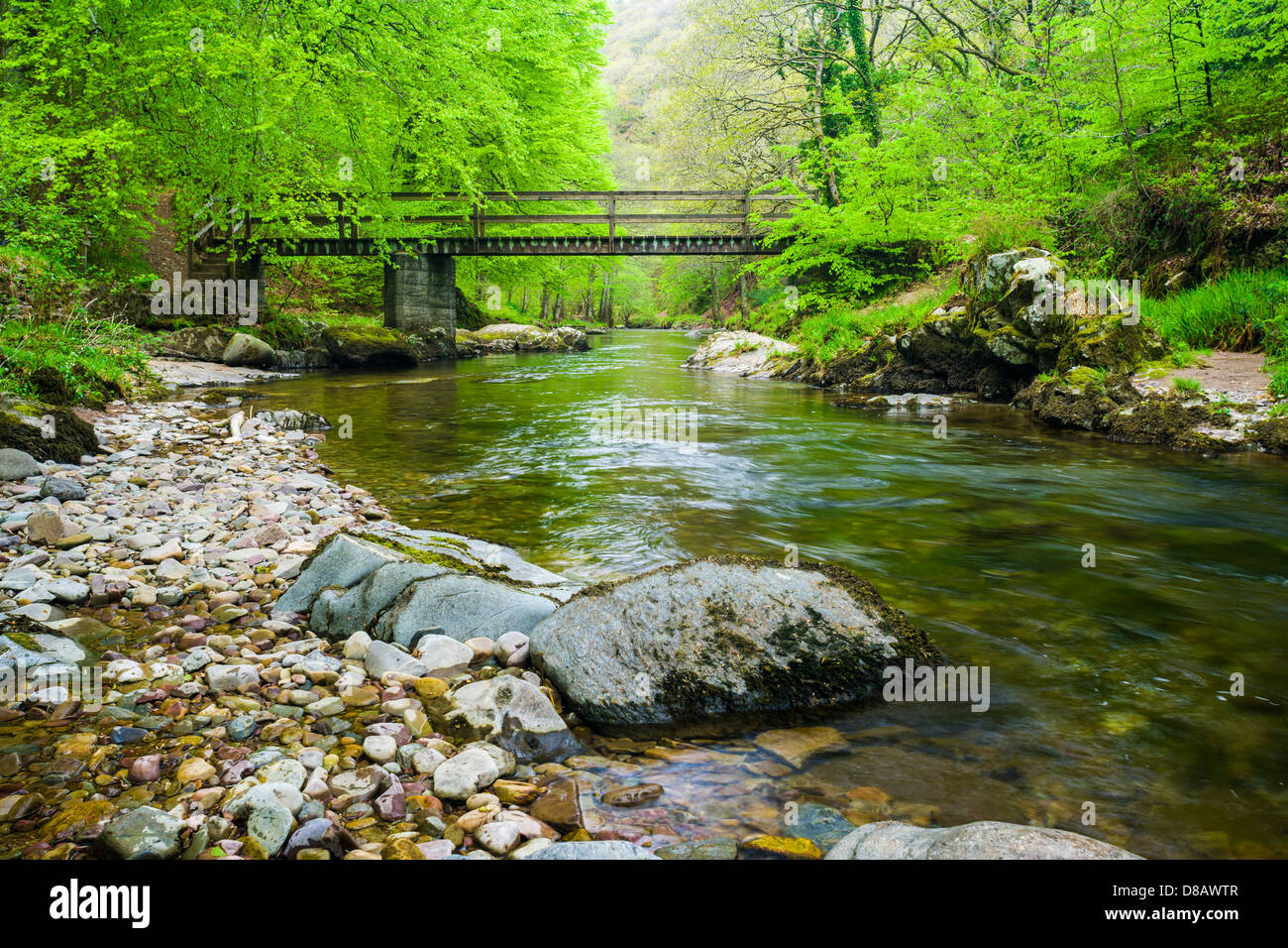 Ash Bridge over the East Lyn River in Barton Wood in the Exmoor ...