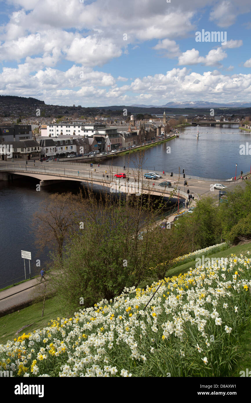 City of Inverness, Scotland. Picturesque spring The River Ness ...