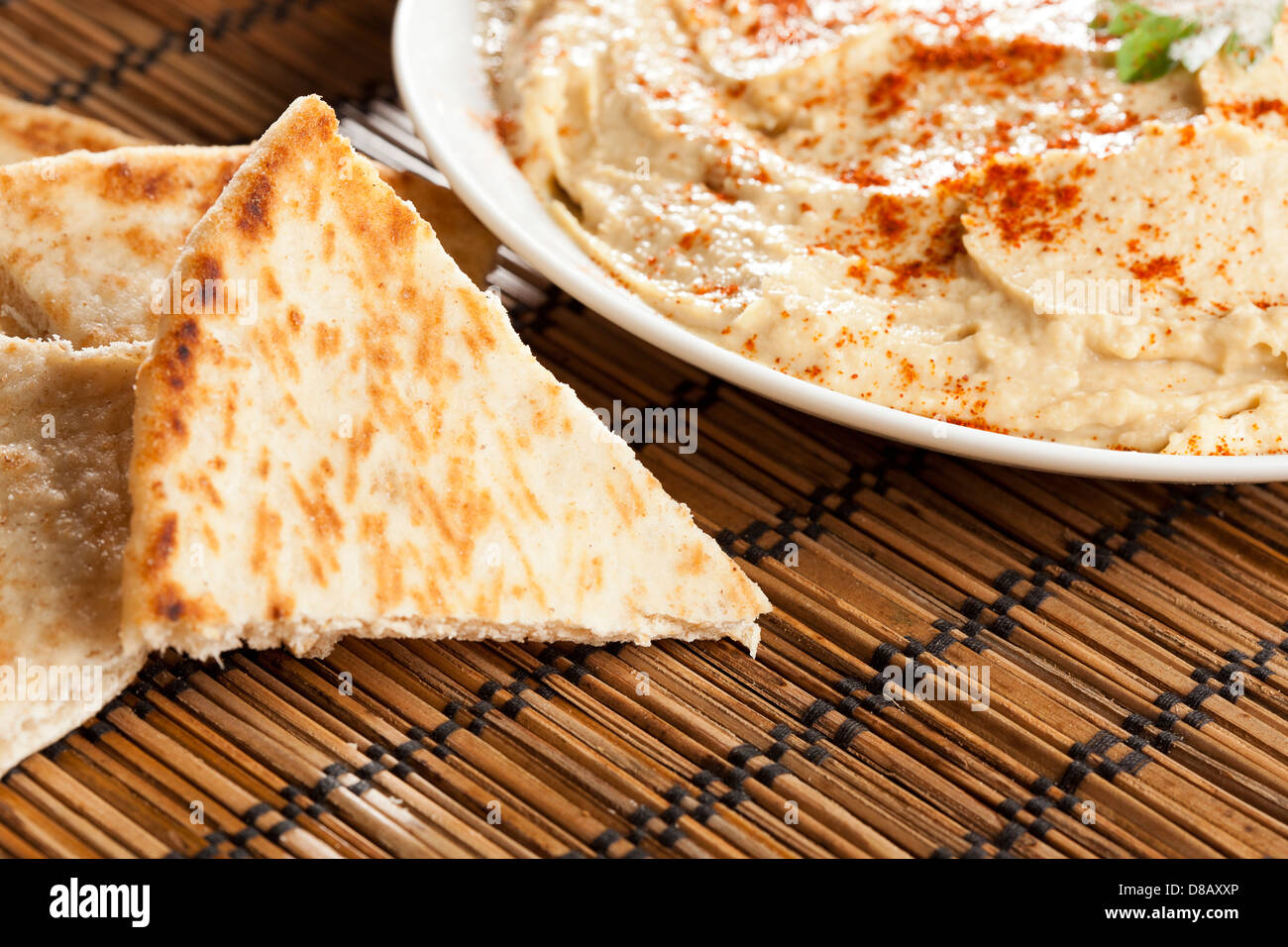 Fresh Made Organic Hummus with Pita Bread Stock Photo - Alamy