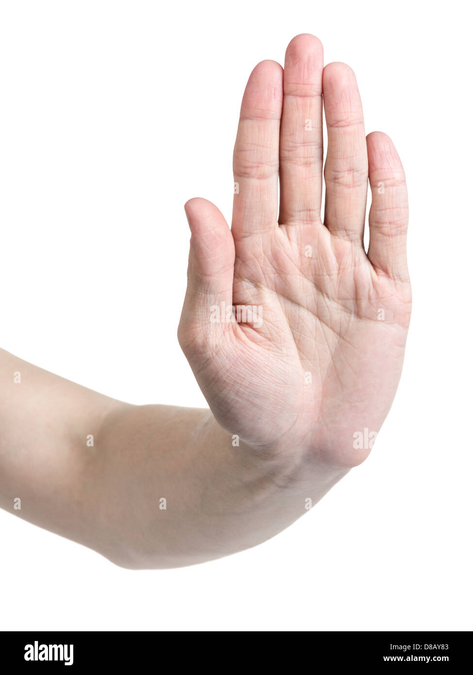 adult man hand up stop sign or asking, isolated on white Stock Photo ...