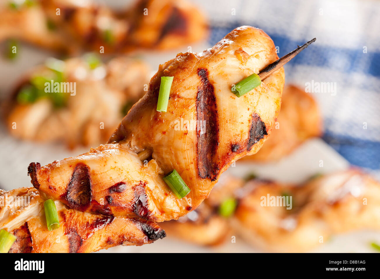 Roasted Chicken Kebab on a wooden skewer Stock Photo - Alamy
