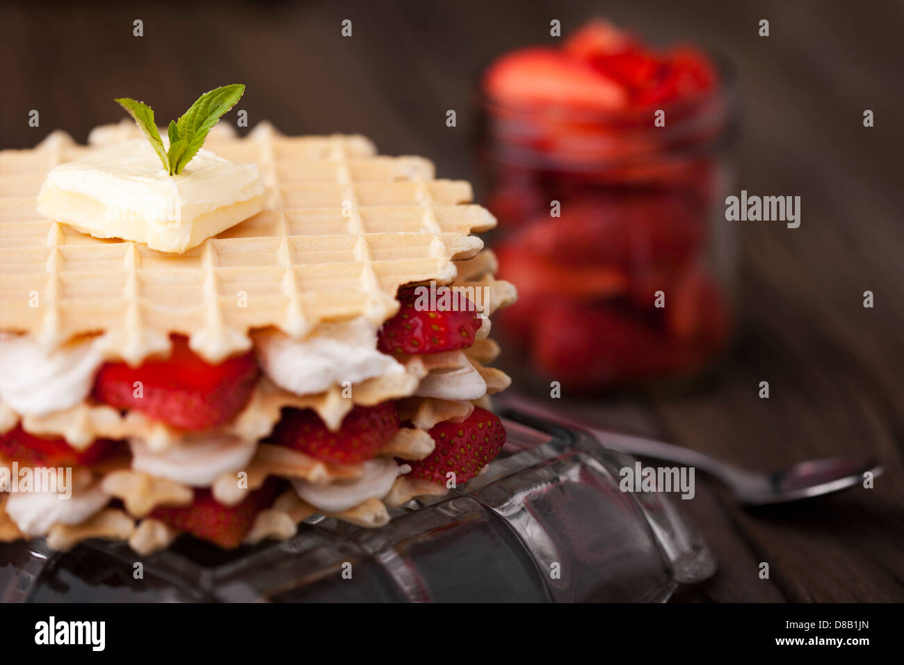 Waffle with strawberry Stock Photo - Alamy