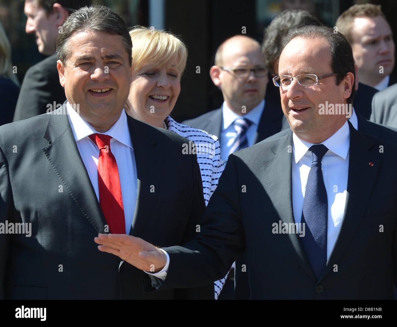 Leipzig, Germany, 23 May 2013. SPD chairman Sigmar Gabriel (L-R) greets ...