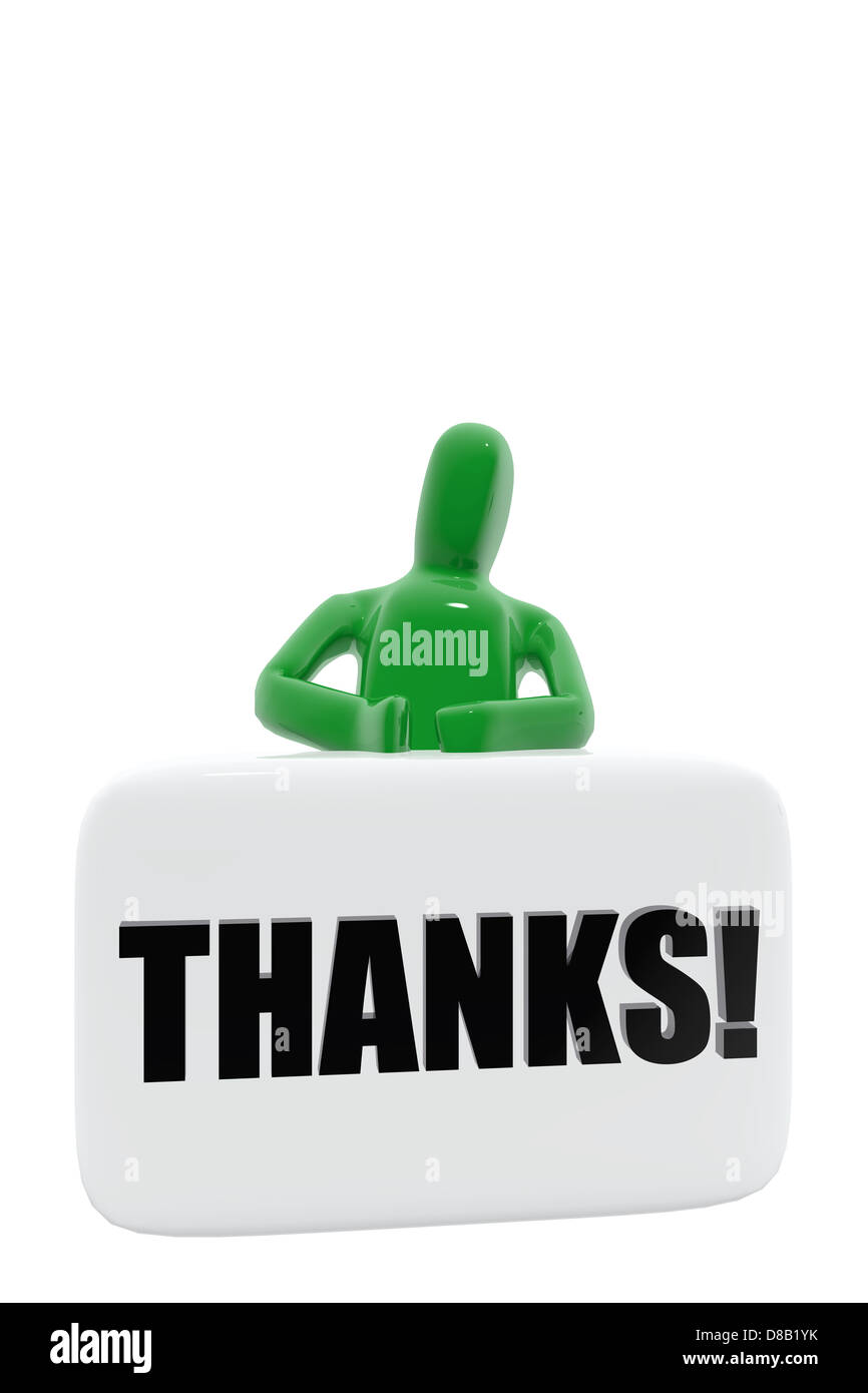 Green figure with thanks symbol Stock Photo - Alamy