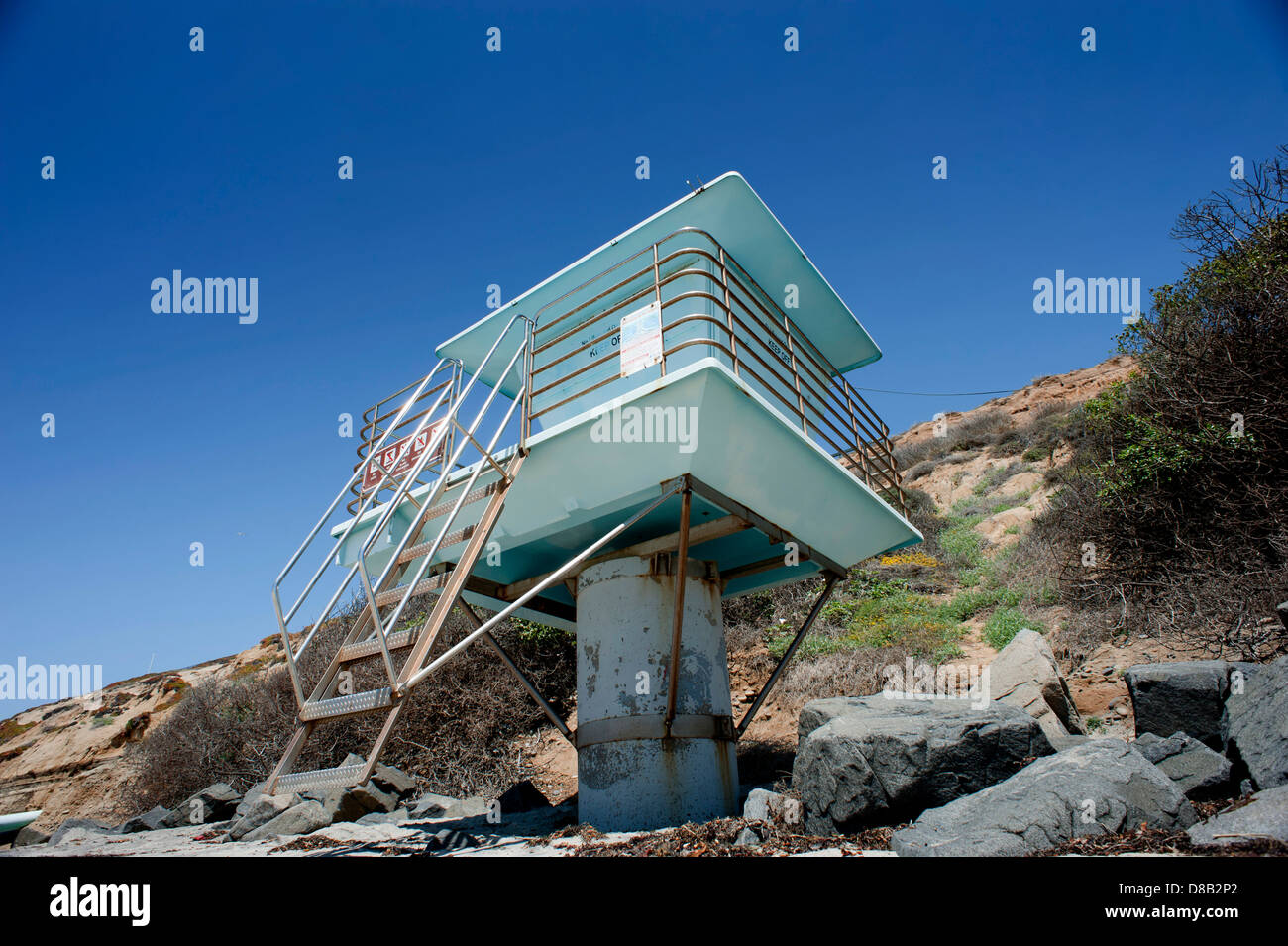 Lifeguard towers on the beach at Carlsbad California Stock Photo - Alamy