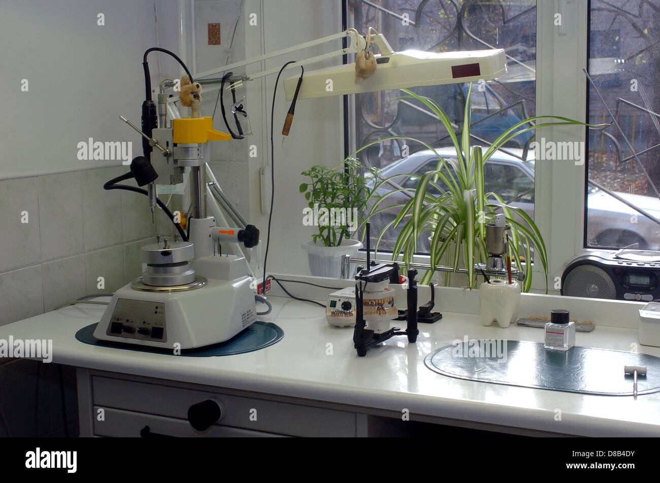 interior of the research lab with tables and lamps Stock Photo - Alamy