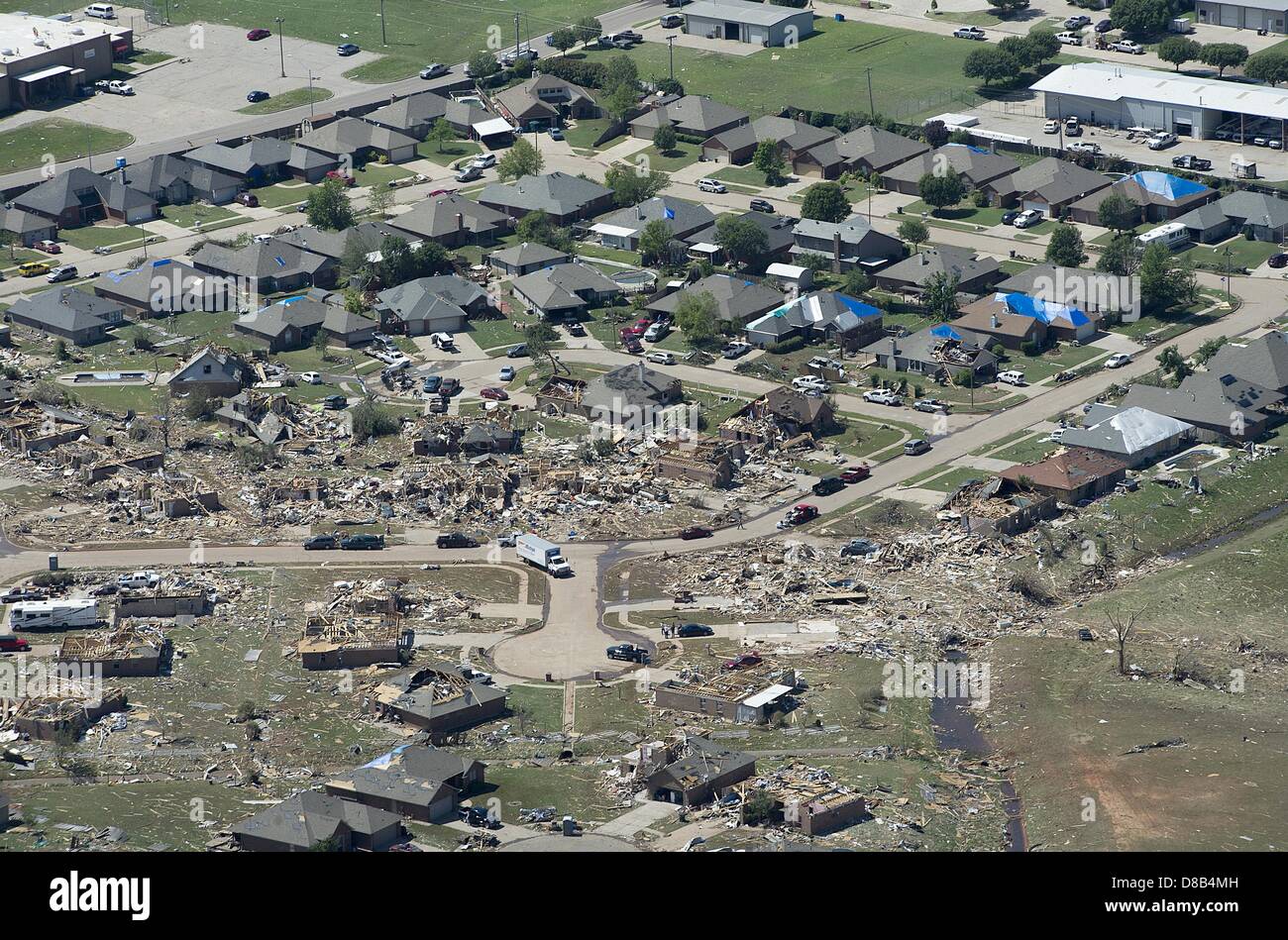 Aerial view of the path of destruction in the aftermath of an EF-5 ...