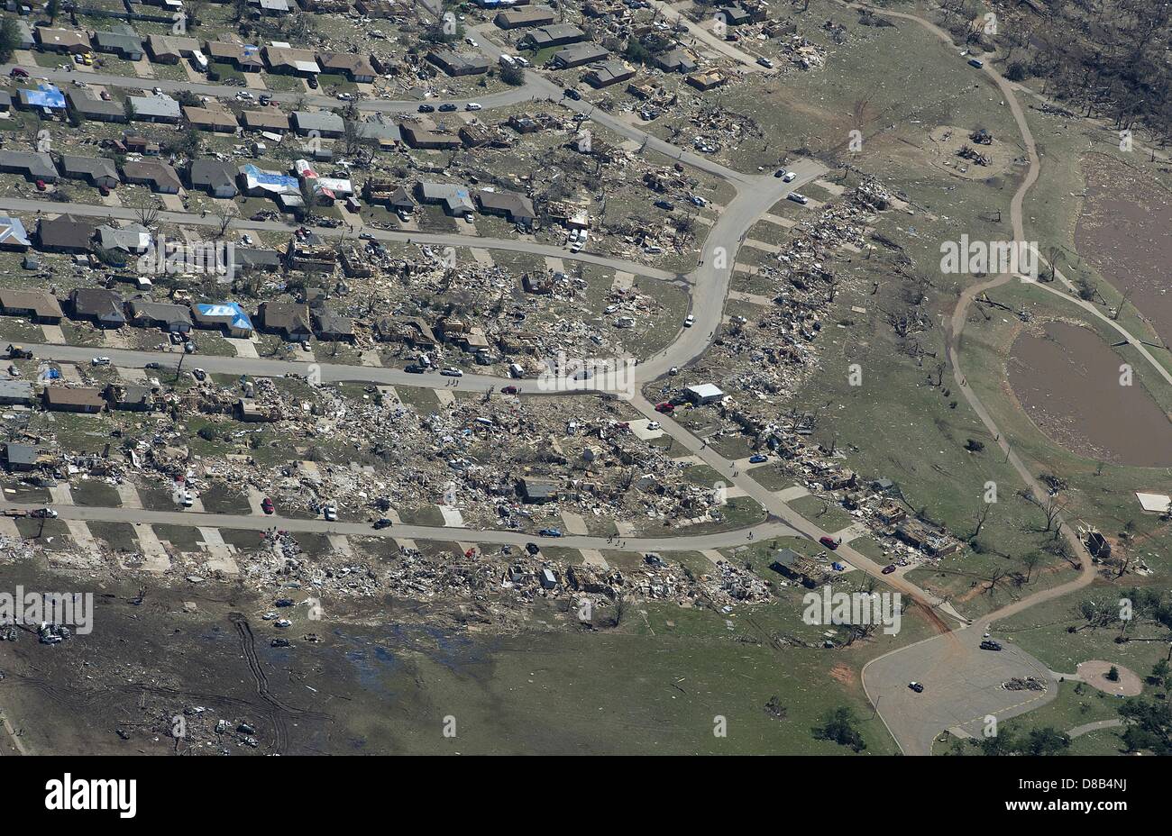 Aerial view of the path of destruction in the aftermath of an EF-5 ...