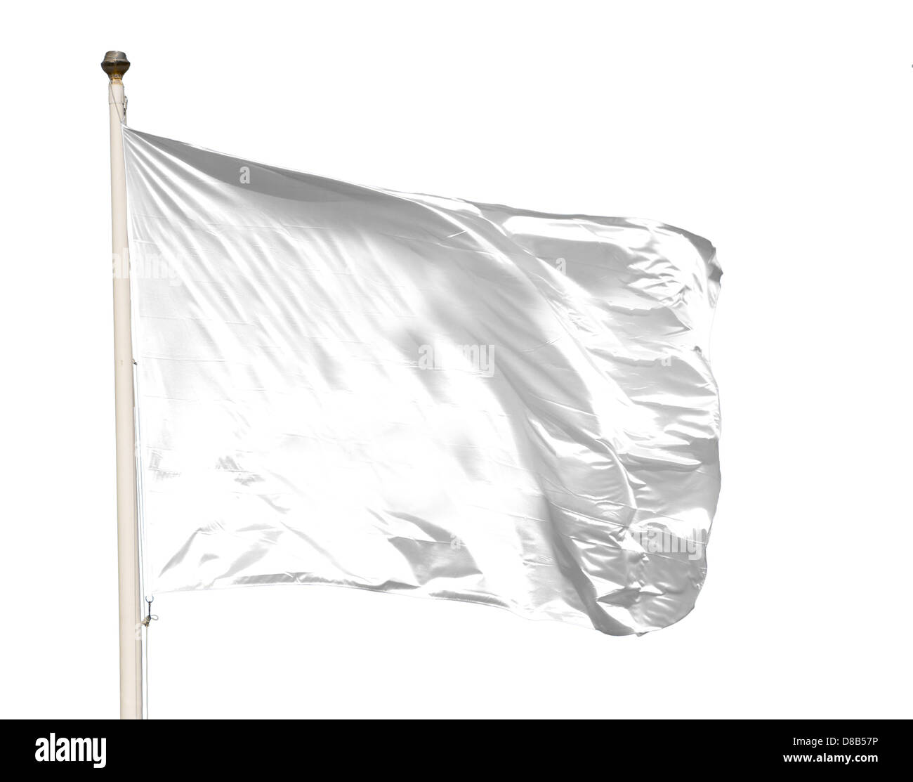 White flag waving on the wind on a white background. Blank space for ...