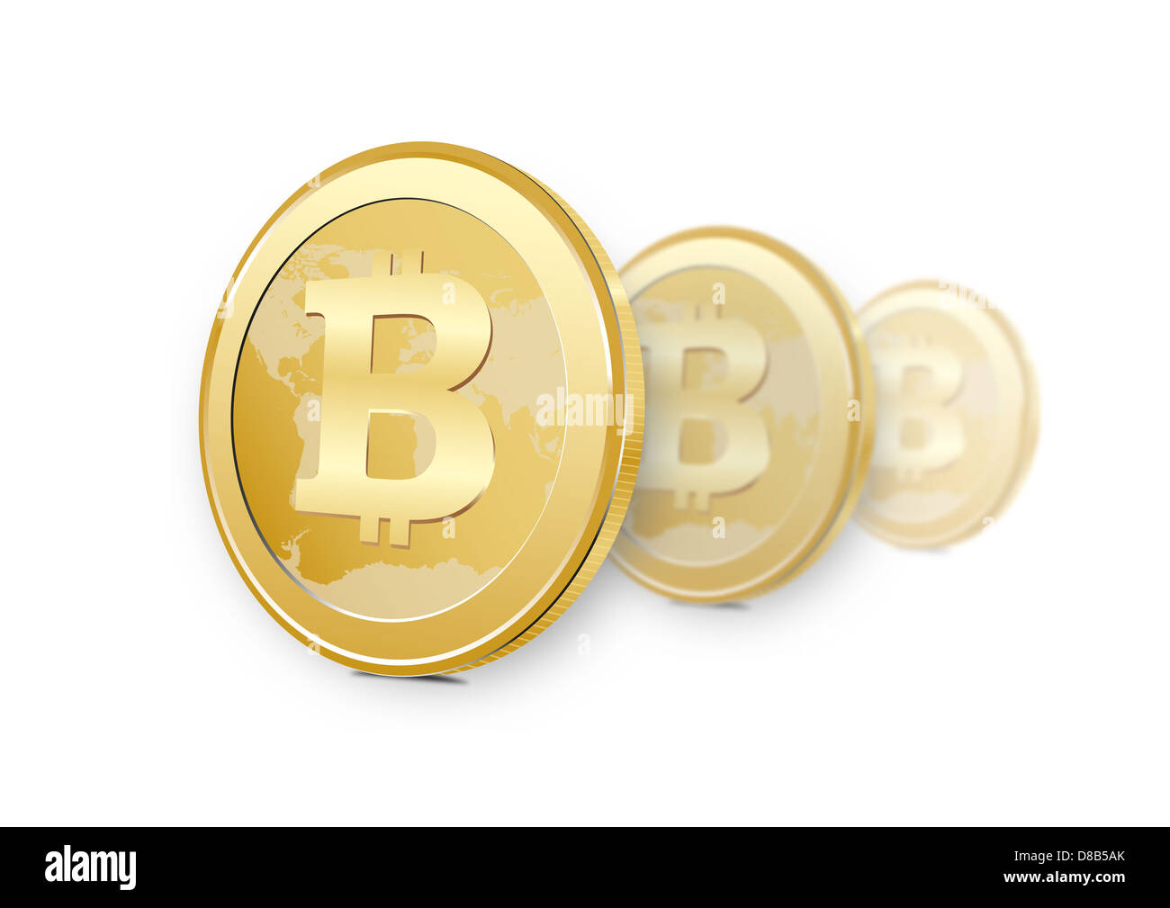 Three bitcoin on a white background Stock Photo - Alamy