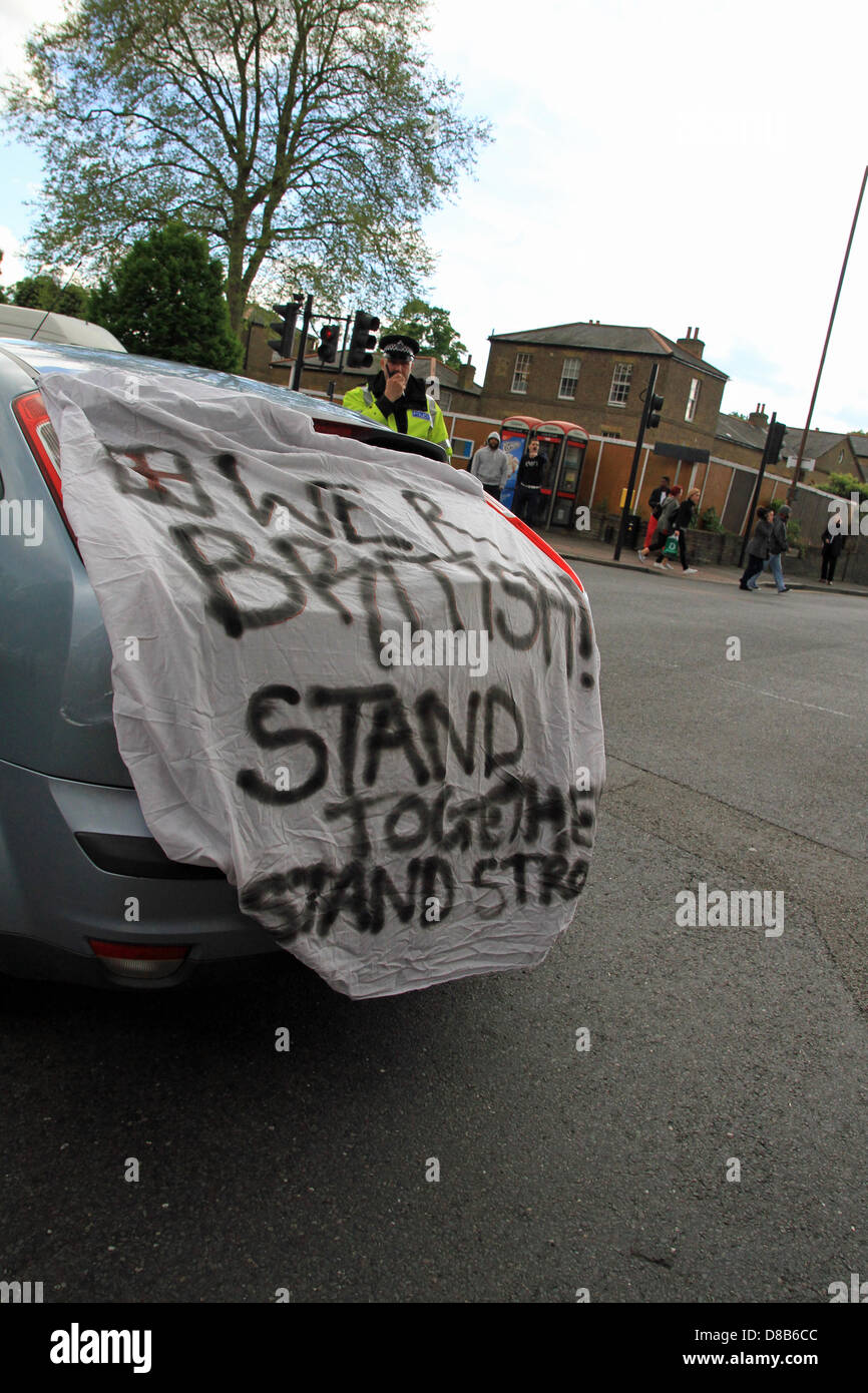 Car with British banner near Woolwich barracks. The occupants were ...