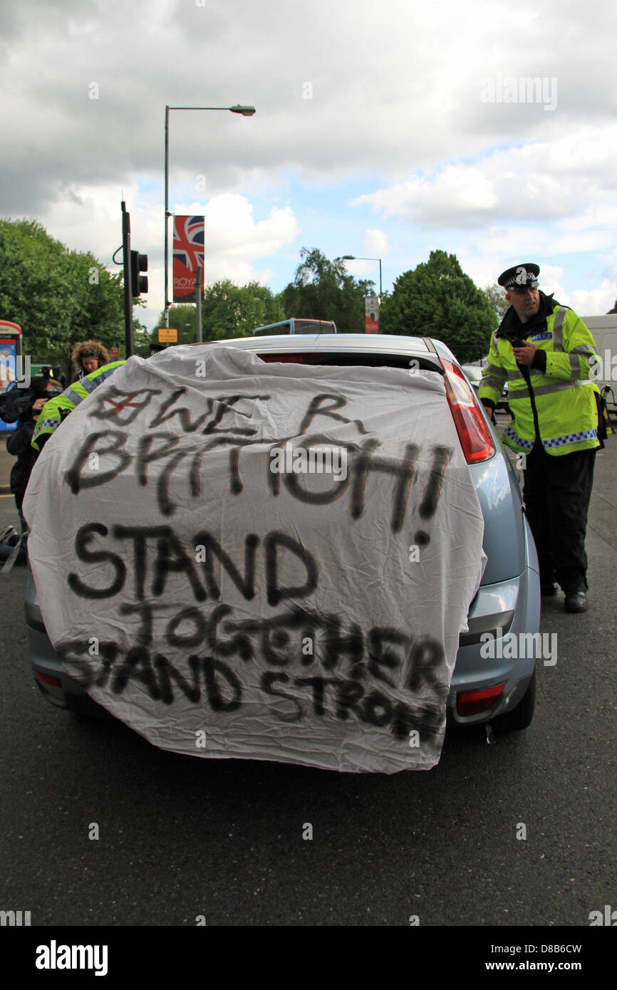 Car with British banner near Woolwich barracks. The occupants were ...