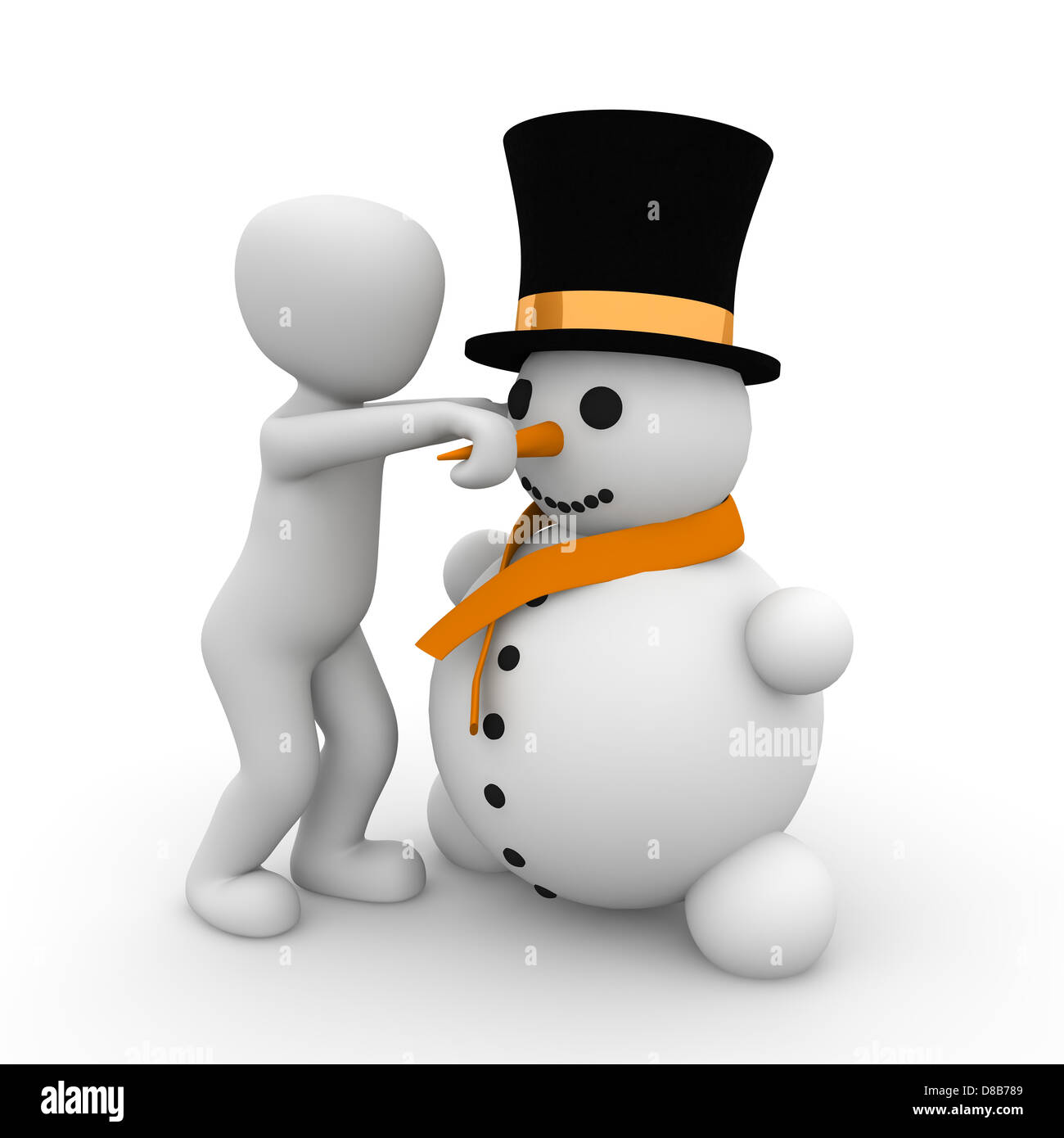A 3D character build a Snowman Stock Photo - Alamy