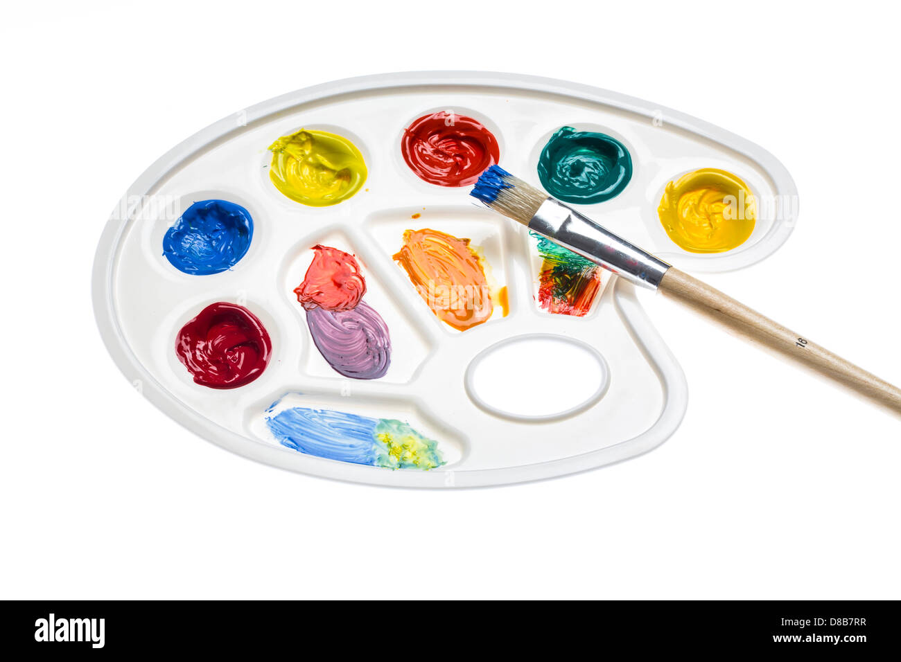 Paint palette, different colors, paintbrush Stock Photo - Alamy