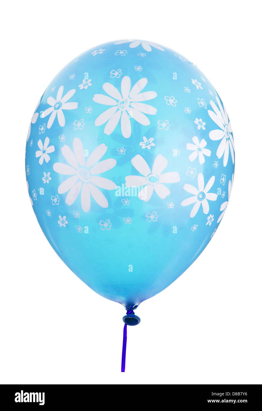 Blue balloon with flower decoration. Isolated on white background Stock ...
