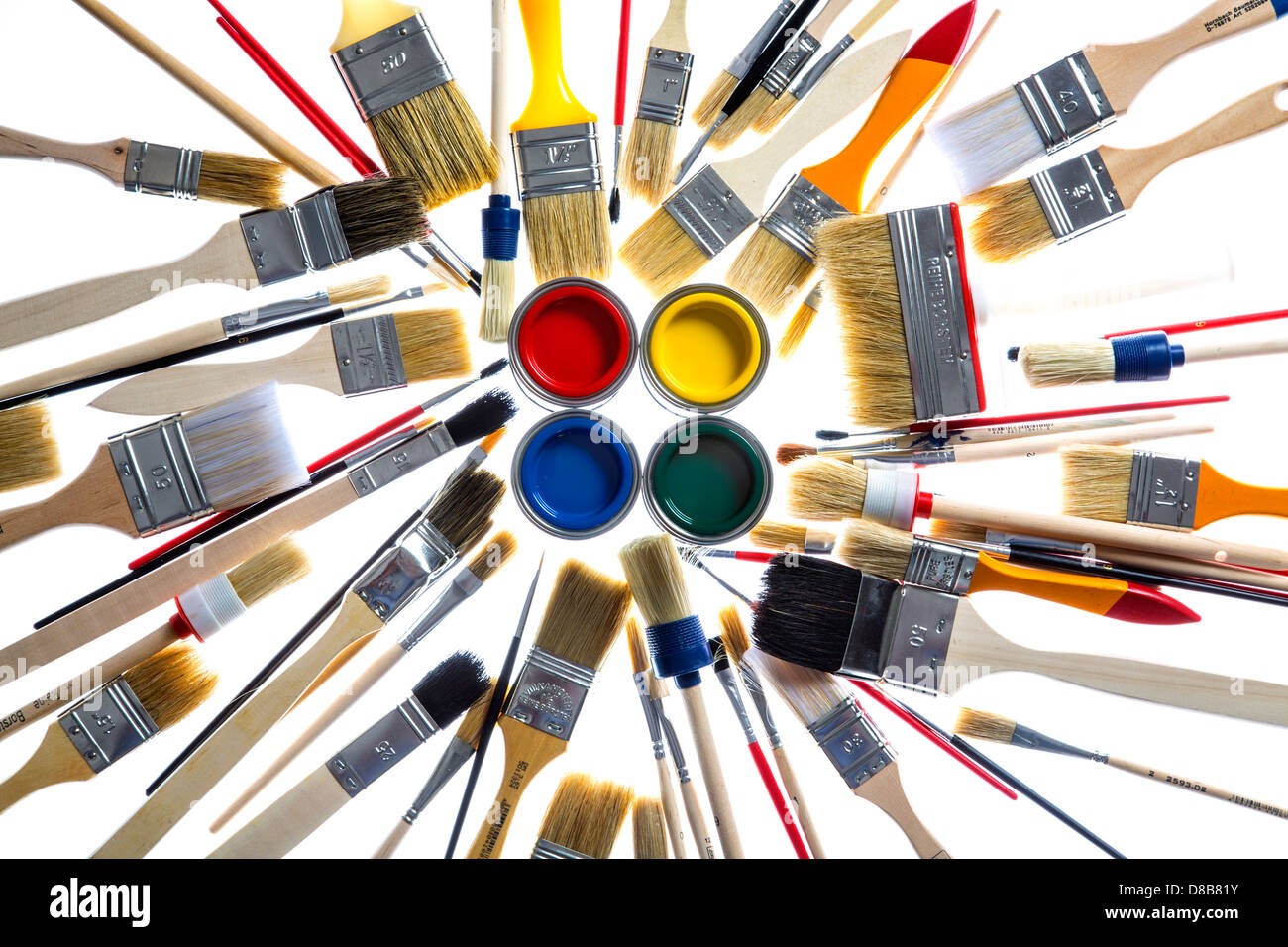 Different types of paintbrushes, colors, painting tools Stock Photo - Alamy