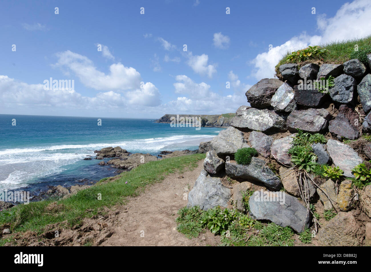 Stone wall on next to a coastal path in Cornwall, UK Stock Photo - Alamy