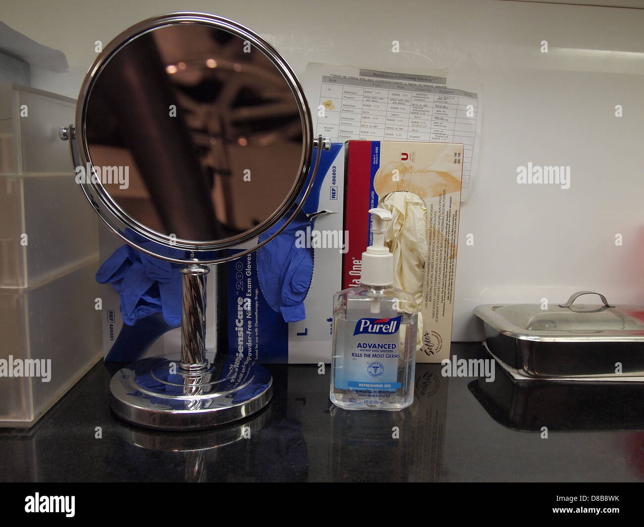Items on counter in a very clean and sterile medical examination room ...