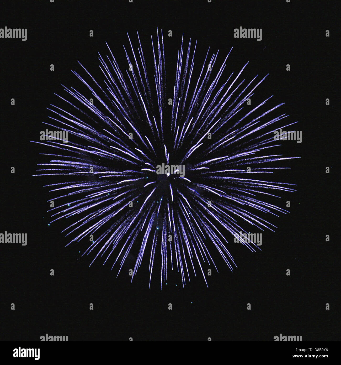 A brilliant blue starburst of fireworks lighting up the night sky ...
