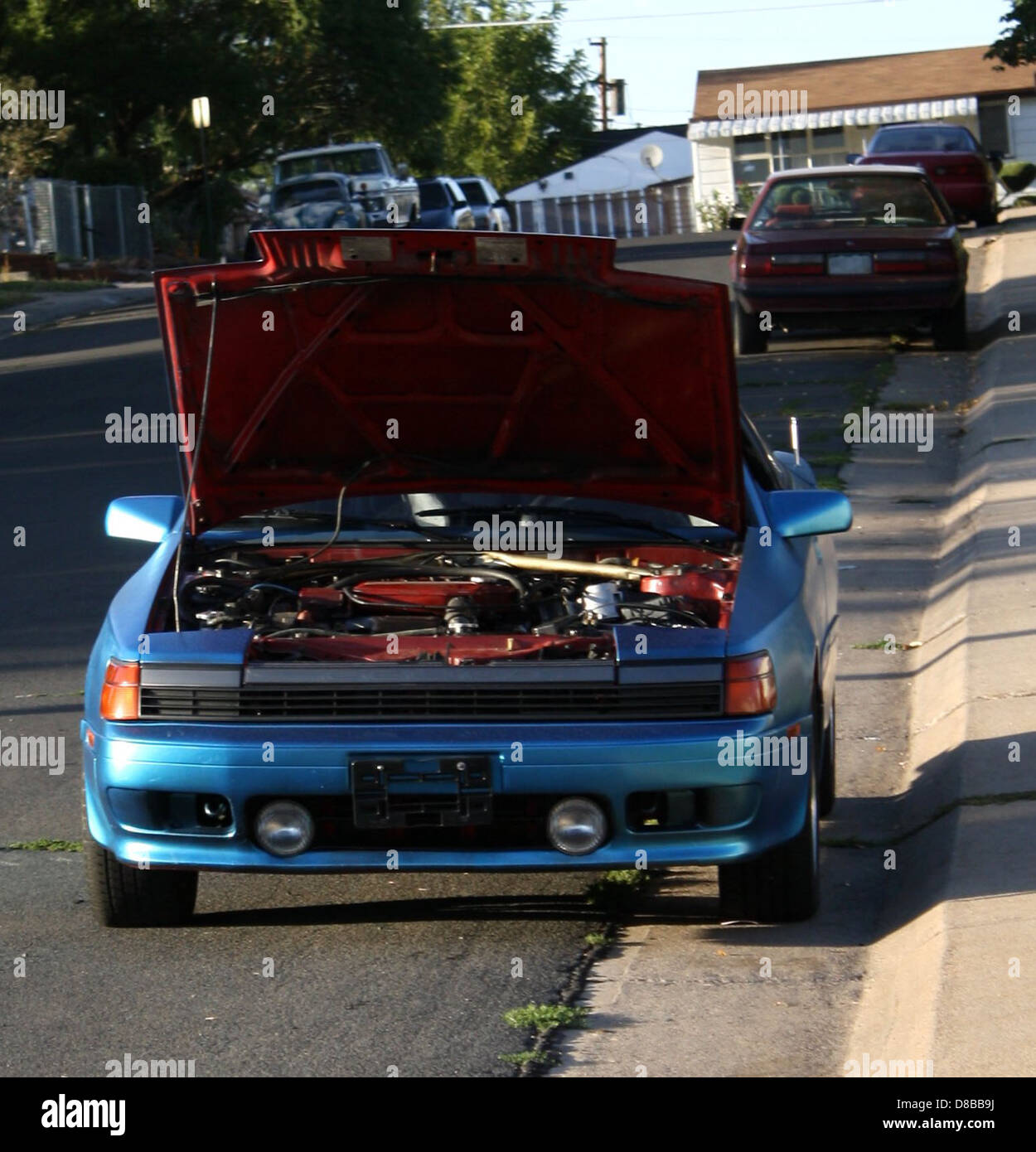 car with hood up Stock Photo - Alamy