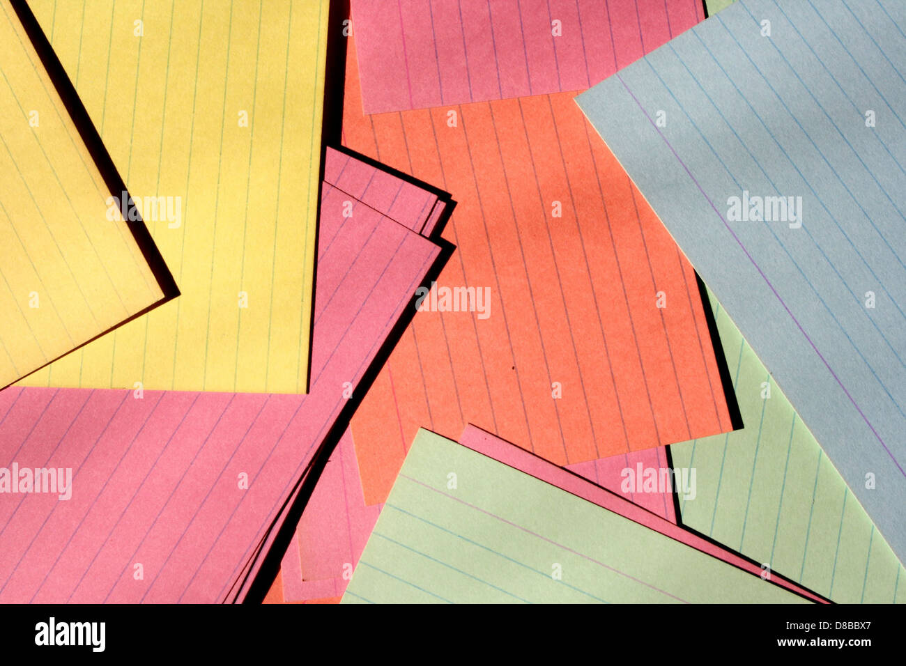 colorful index cards scattered on desk texture Stock Photo - Alamy