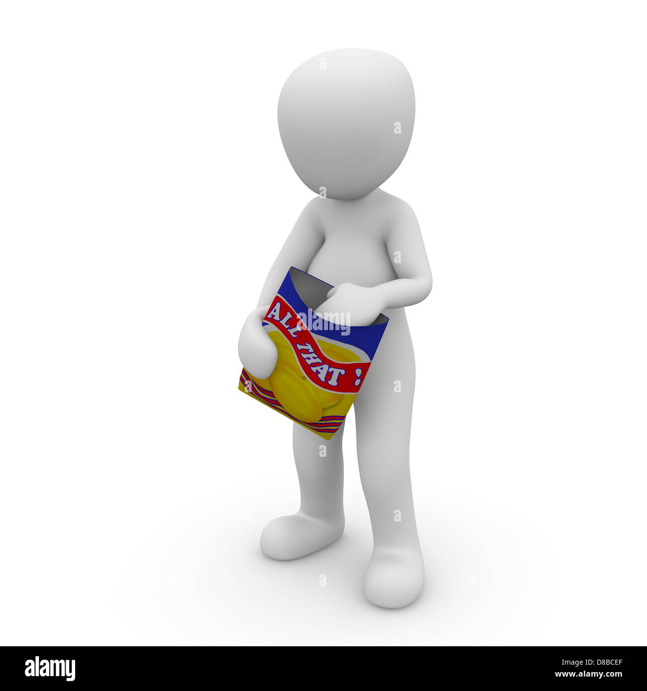 A 3D character eats chips on the go Stock Photo - Alamy