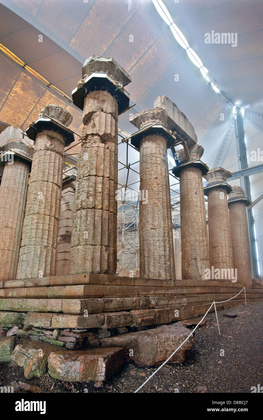 The temple of Apollo Epicurius covered by a protective tent (and fog ...