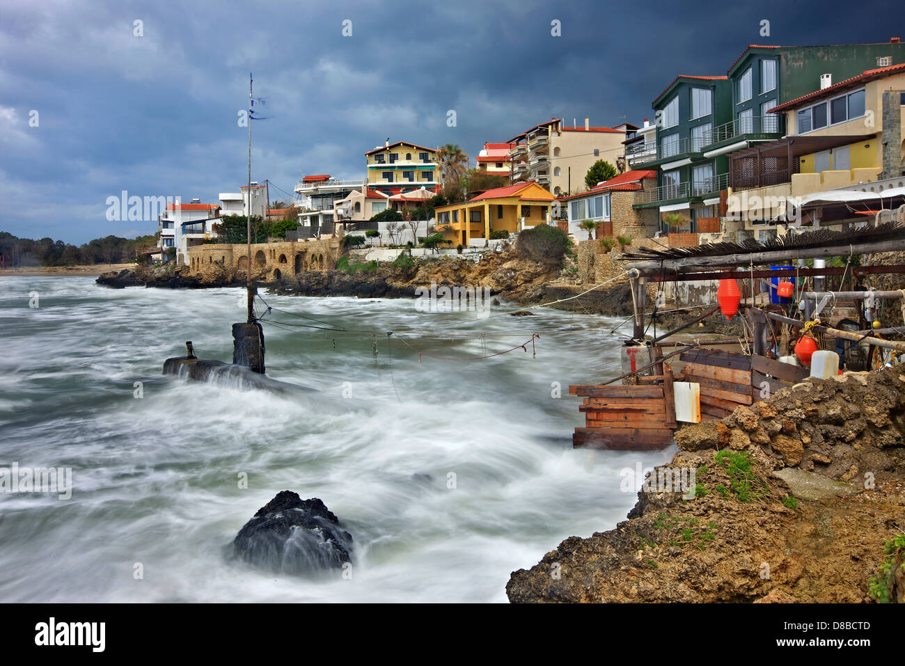 Rough sea at Arkoudi village, Ileia, Peloponnisos (Peloponnese), Greece ...