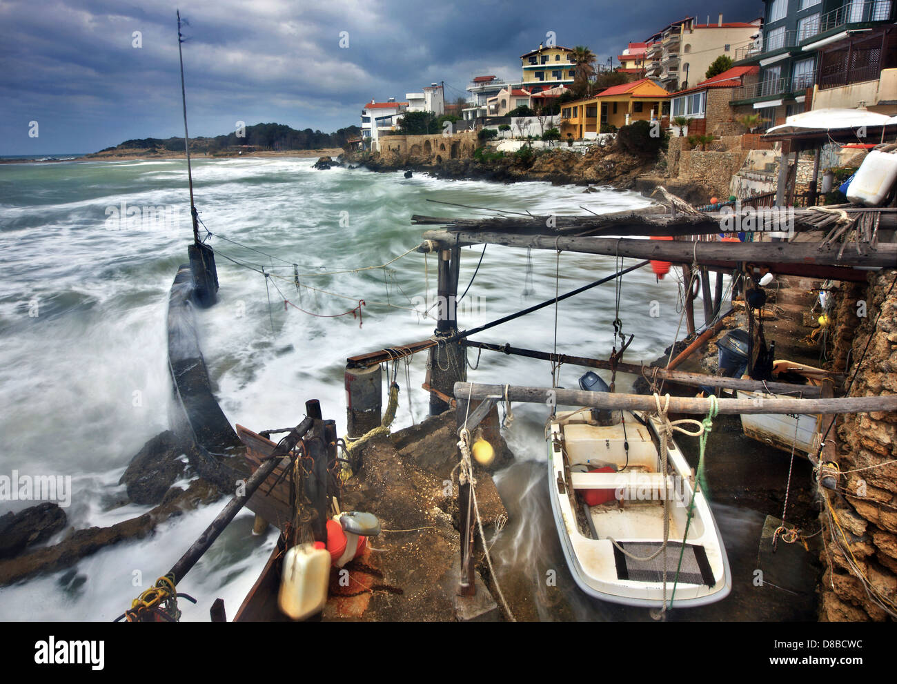 Rough sea at Arkoudi village, Ileia, Peloponnisos (Peloponnese), Greece ...