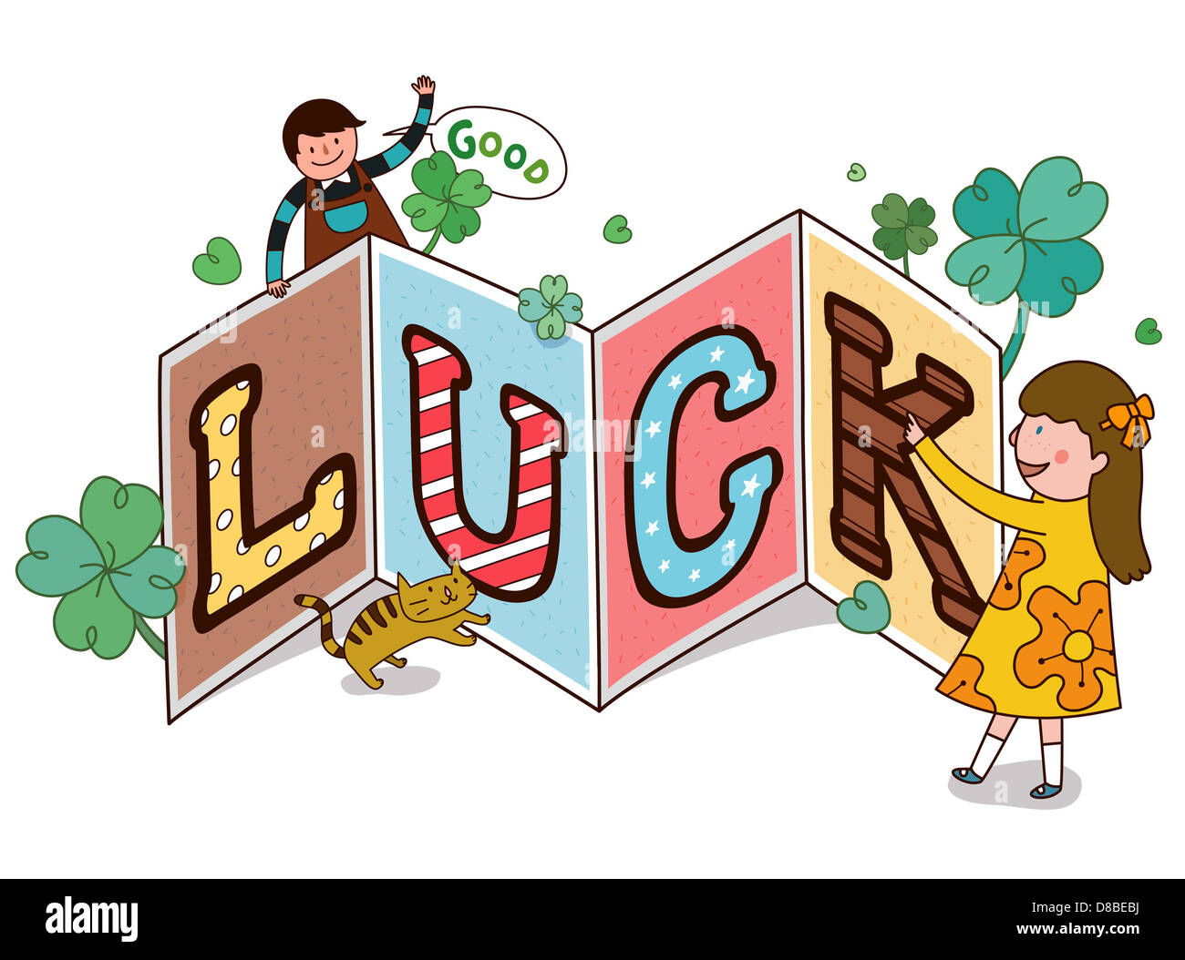 Children playing cat illustration Cut Out Stock Images & Pictures - Alamy