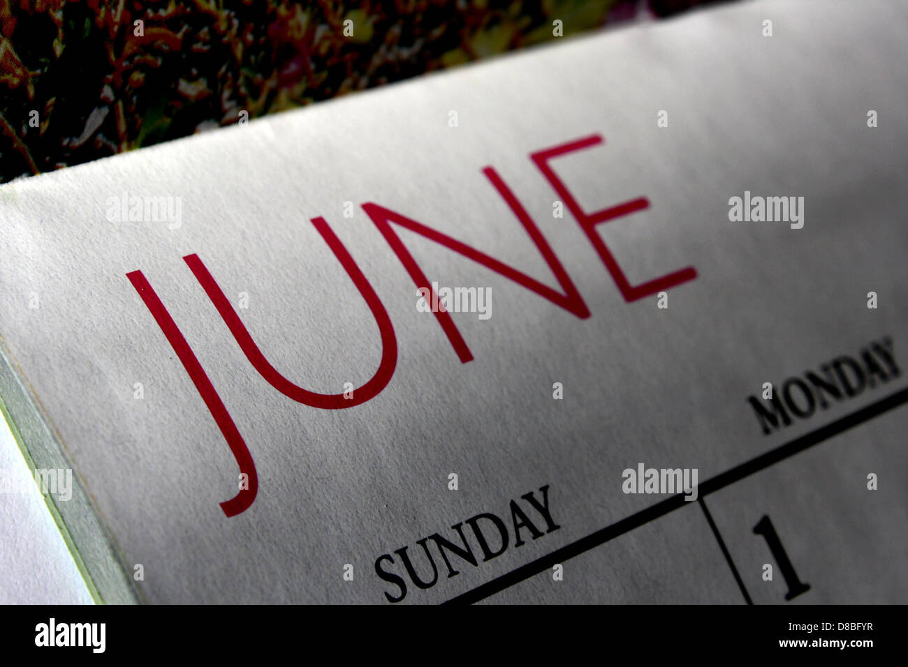 A calendar page for the month of June, displaying the dates and a ...