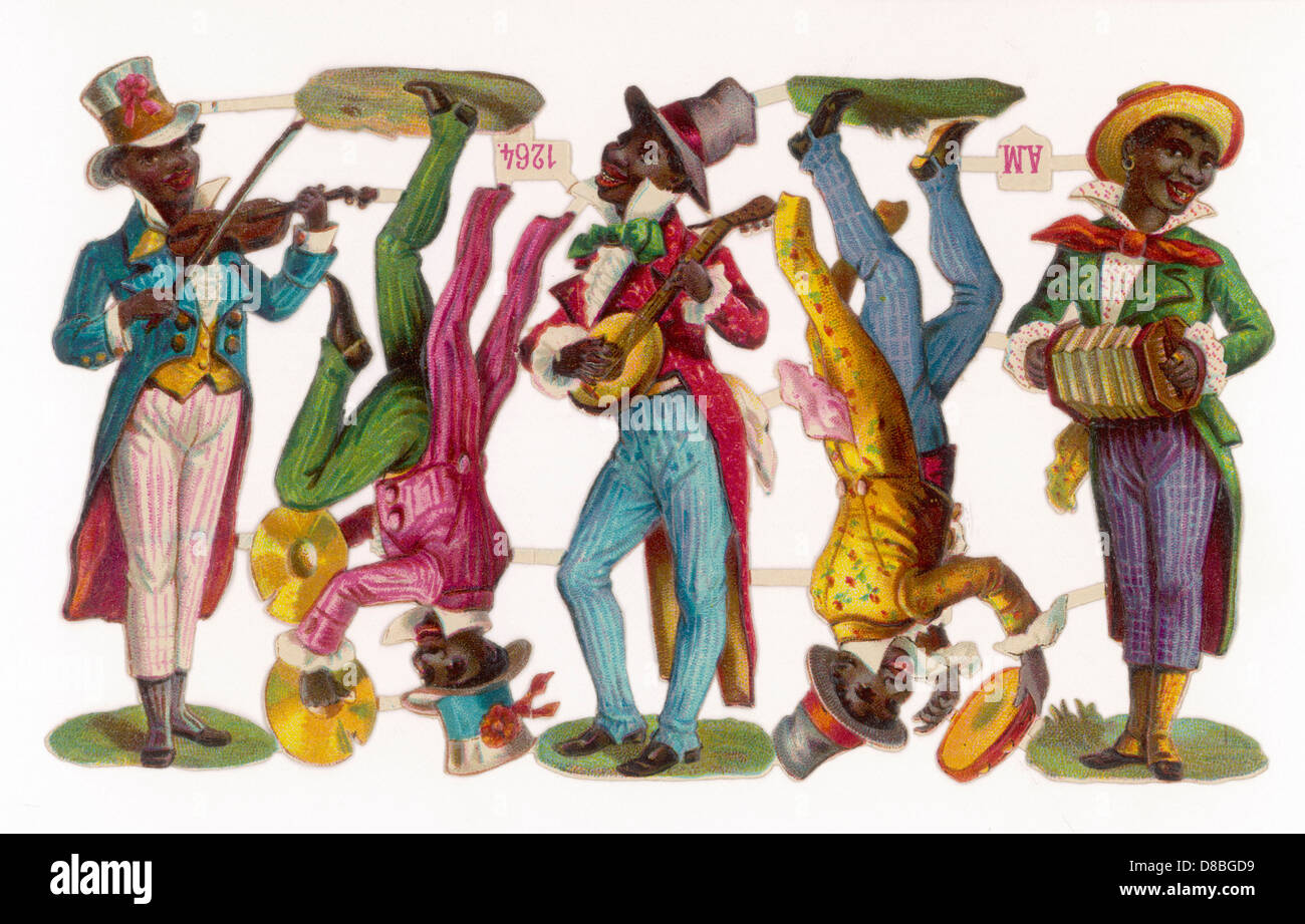 Victorian scrap, Minstrels Stock Photo - Alamy