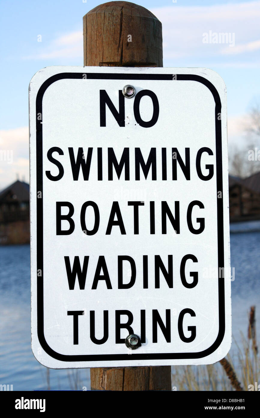 no swimming boating wading tubing sign Stock Photo - Alamy