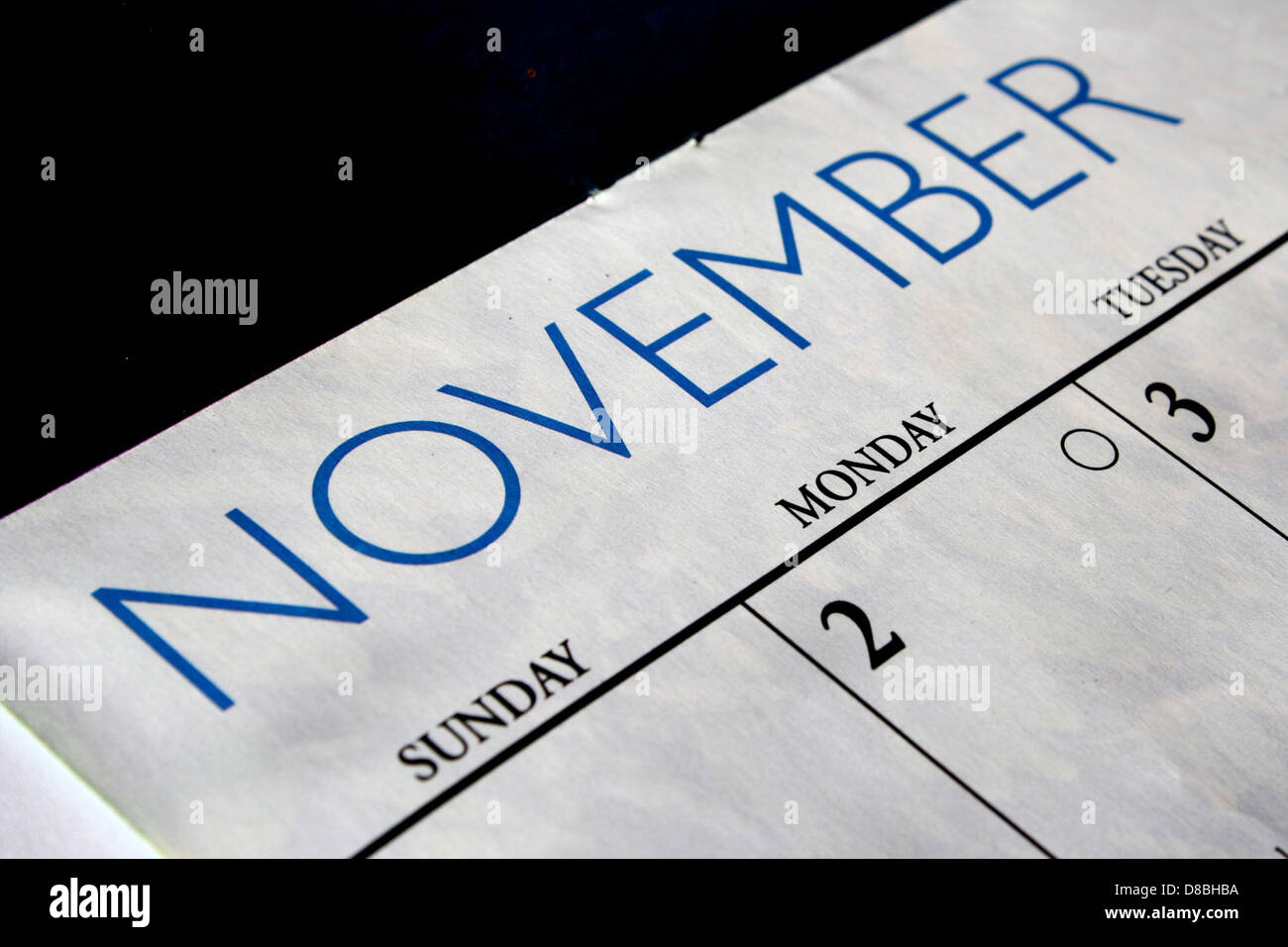A close-up view of a calendar page for November, displaying the dates ...