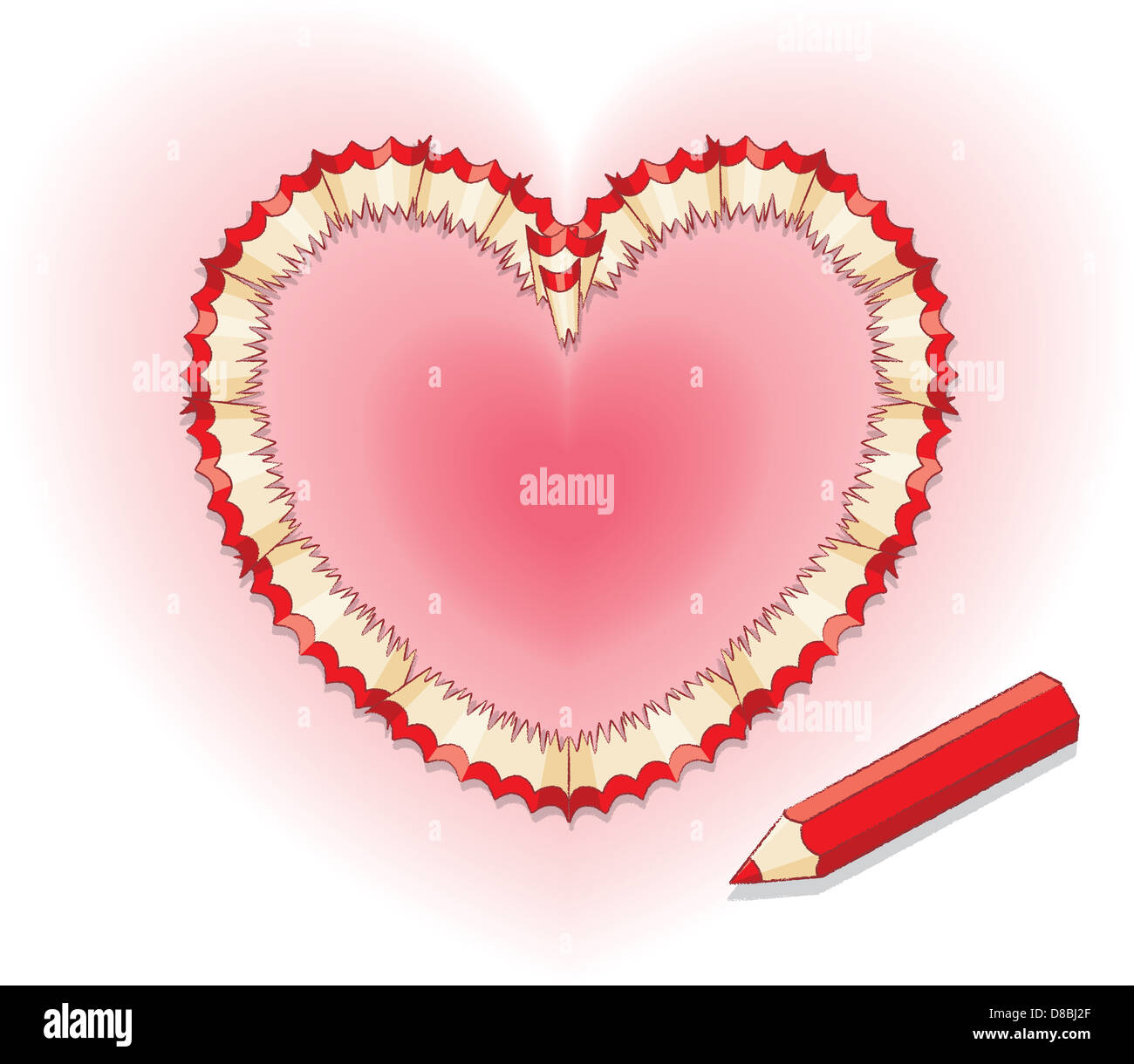 Red Pencil Shavings in Shape of Heart with Soft Glow and Red Pencil ...