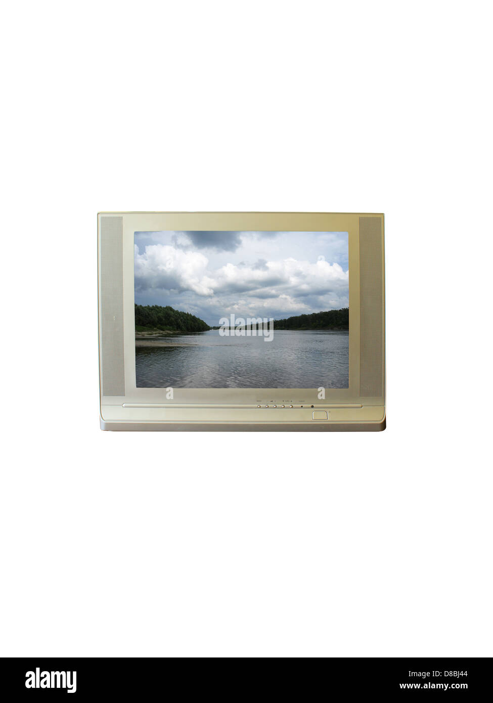 image of television set isolated on white background Stock Photo - Alamy