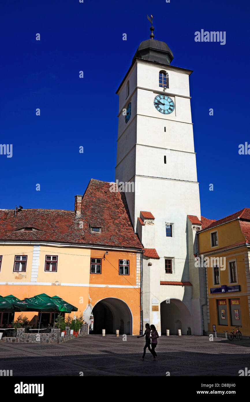 Council Tower, Turnul Sfatului, old city of Sibiu, Romania Stock Photo ...
