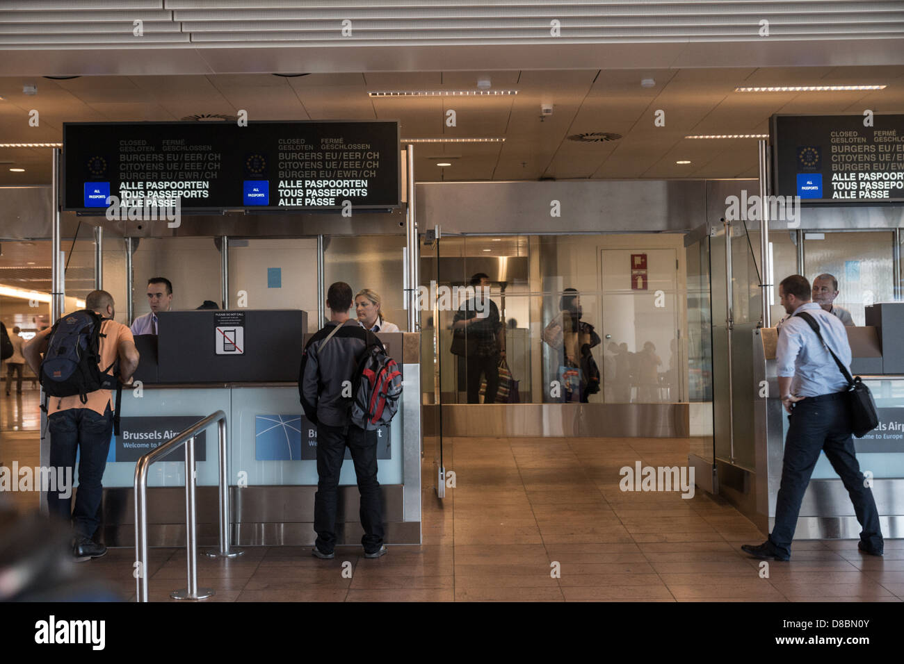 Brussles, Belgium. People waiting in line for Passport check.` Stock ...