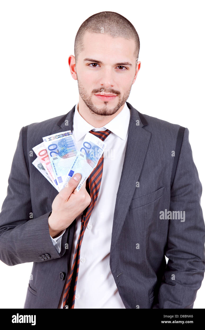 happy young business man with money, isolated Stock Photo - Alamy