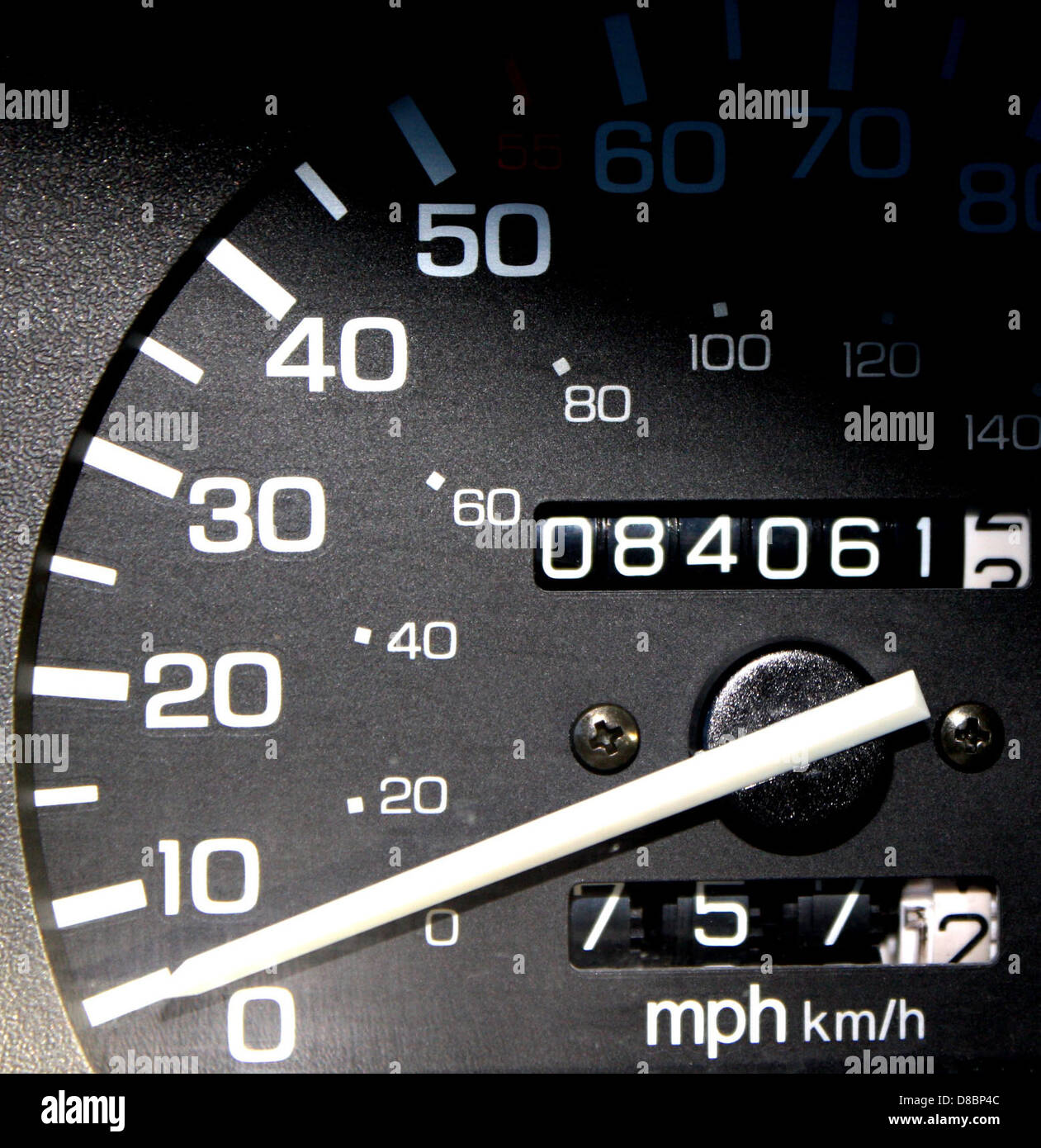 A close-up of a car's speedometer and odometer, showing the measurement ...