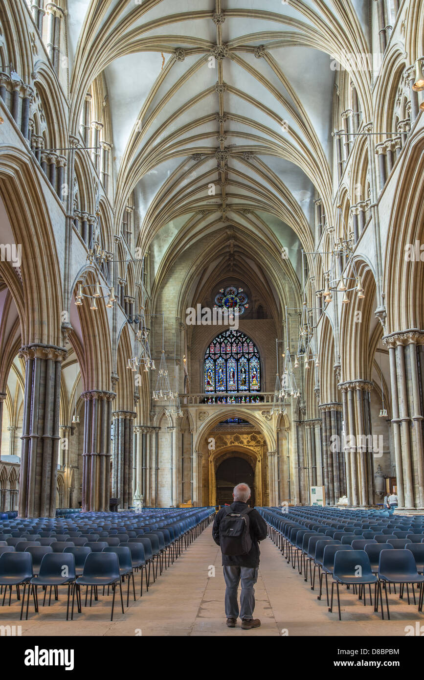 Staring down the main aisle towards the west window at Lincoln ...