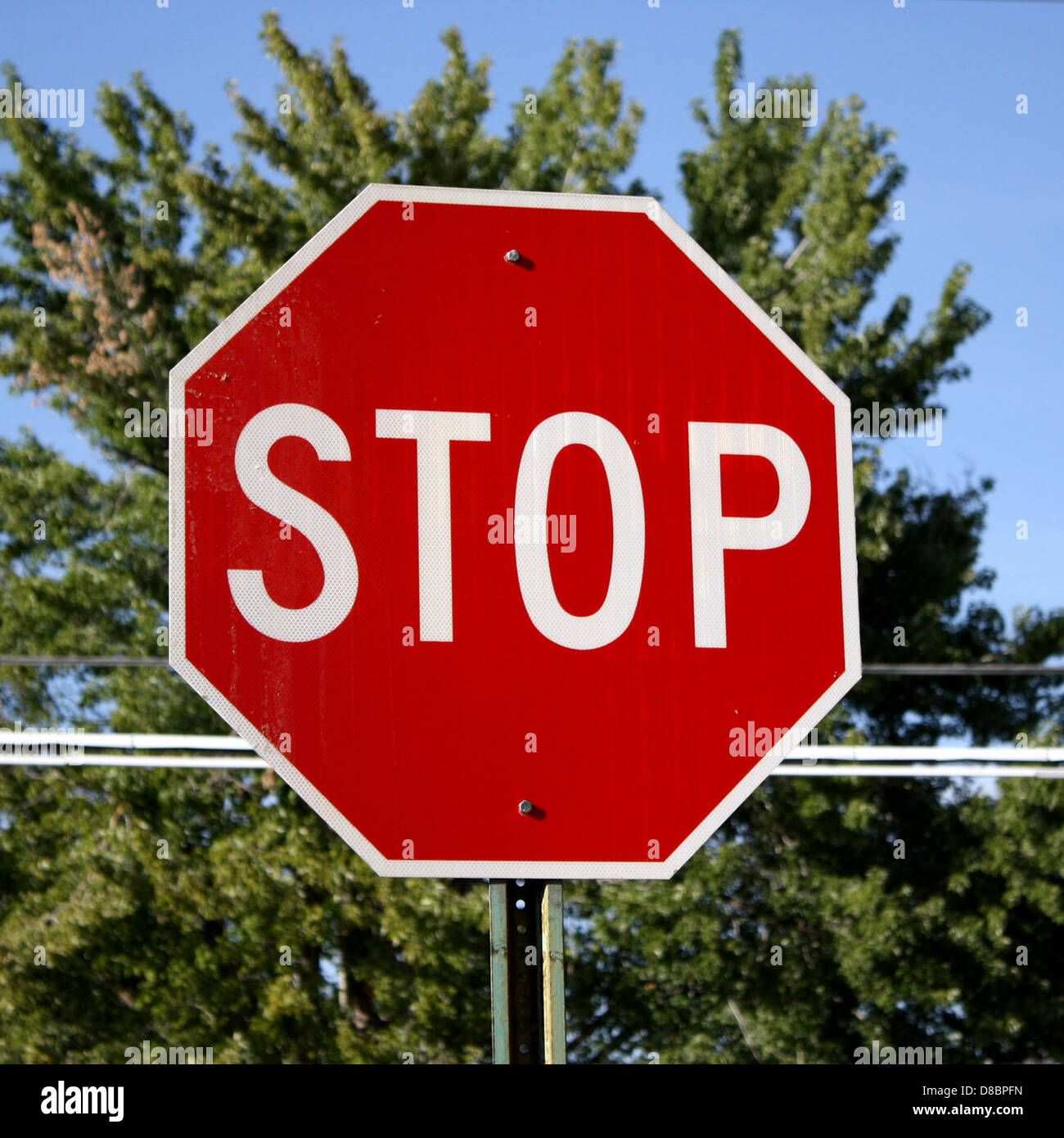 This image features a standard stop sign, clearly displaying the red ...